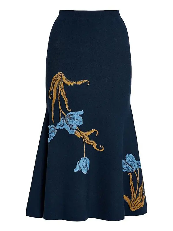 Erdem A-line Midi Skirt - Navy