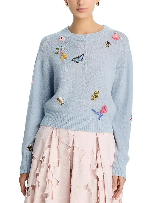 Erdem Crewneck Appliqué Sweater - Sky Blue