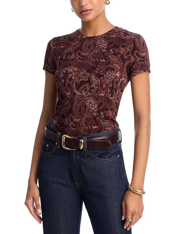 L'Agence Ressi Etched Paisley Print Tee - Brown Etched Paisley