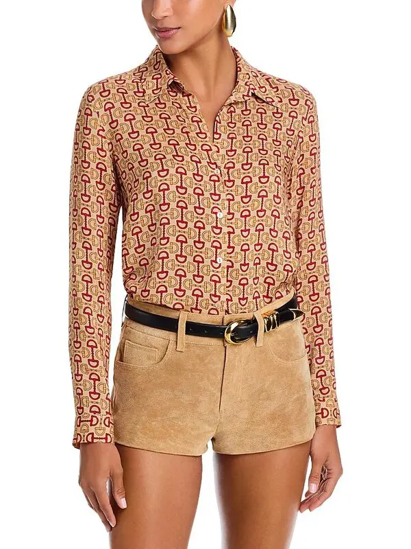 L'Agence Holly Long Sleeve Blouse - Multi Allover Horse Bit