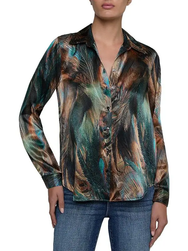 L'Agence Tyler Long Sleeve Blouse - Teal Multi Mix Feather