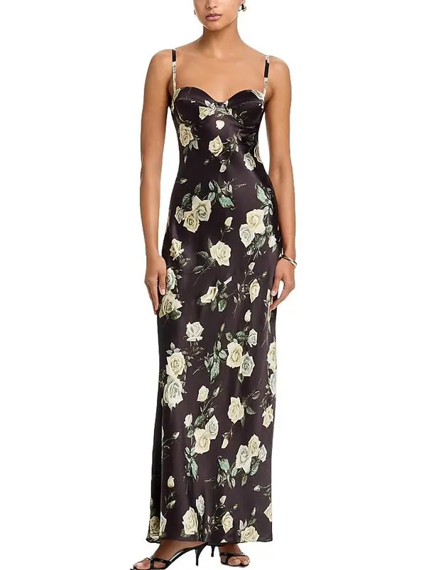 L'Agence Sayla Silk Maxi Dress - Black/ivory Rose