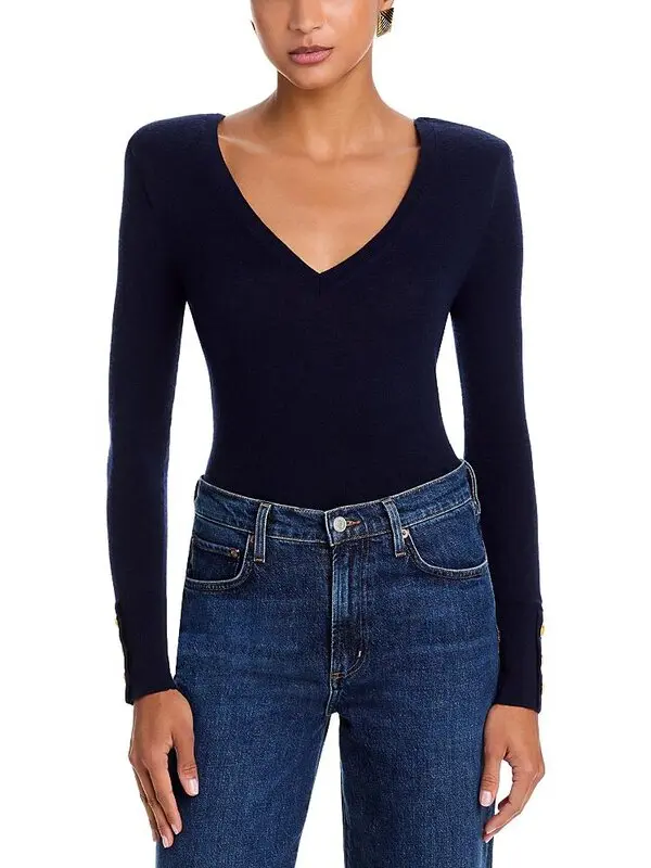 L'Agence Kolie Double V-neck Top With Chain Back - Midnight/gold