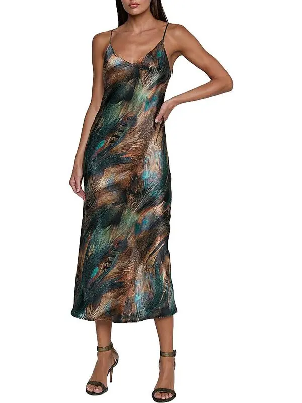 L'Agence Seridie Mid Length Slip Dress - Teal Multi Mix Feather