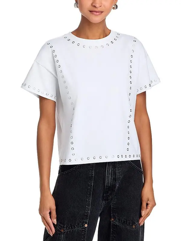 Rag & Bone Kelly Grommet Embellished Boxy Tee - White