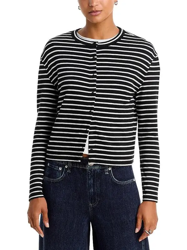 Rag & Bone The Knit Stripe Boxy Cardigan Sweater - Black Multi