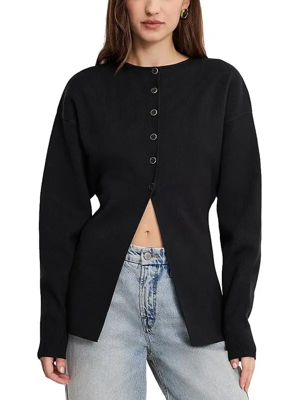 Good American Exaggerated Sleeve Cardigan Sweater - Black