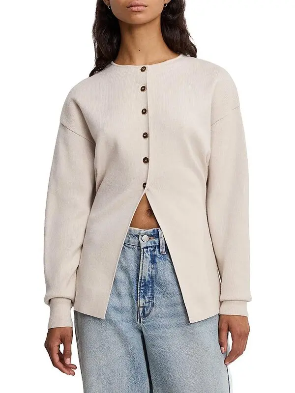 Good American Exaggerated Sleeve Cardigan Sweater - Light Taupe