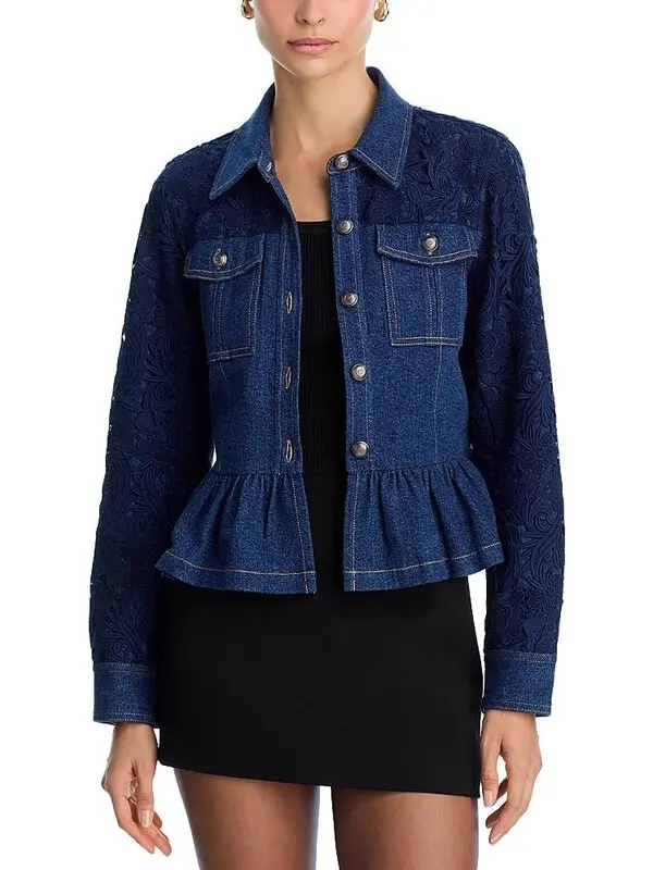 Cinq À Sept Kerrigan Lace Trim Denim Jacket - Navy/ocean