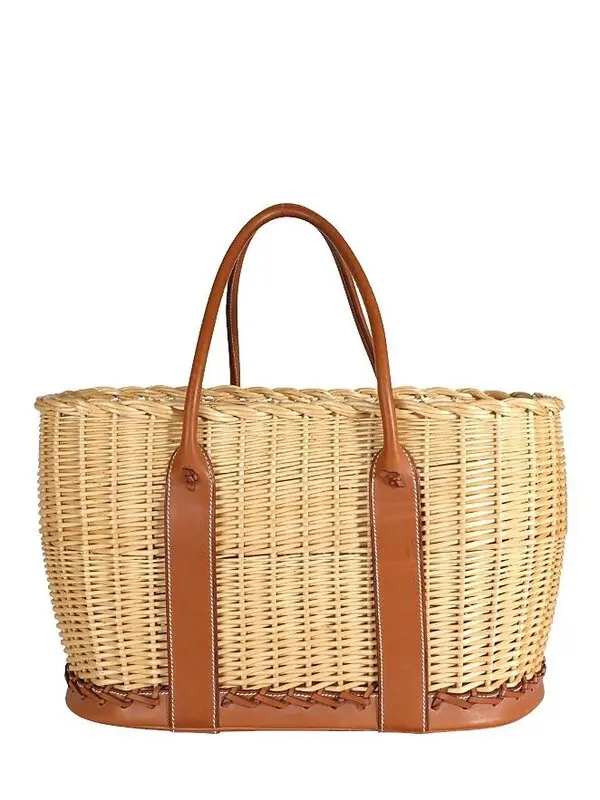 Hermès Garden Party Leather And Straw/raffia Handbag - Multi