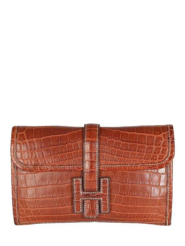 Hermès Fauve Crocodile Niloticus Lisse Jige Clutch Exotic Handbag - Brown