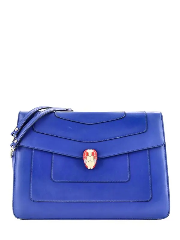 BVLGARI Large Serpenti Forever Double Flap Shoulder Bag - Blue