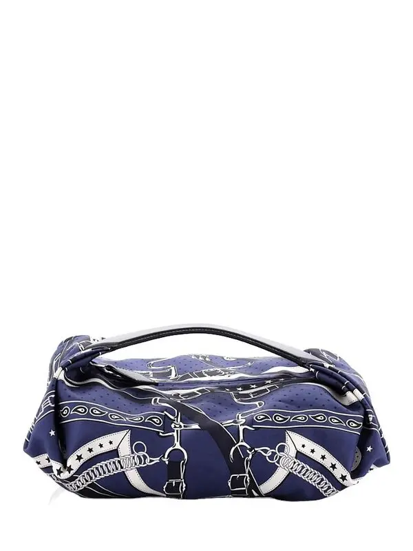 HERMES Printed Silk And Leather Balusoie Bag - Blue/ Black/ Brown