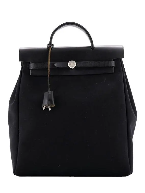 HERMES Herbag A Dos Zip Backpack Toile And Leather - Black