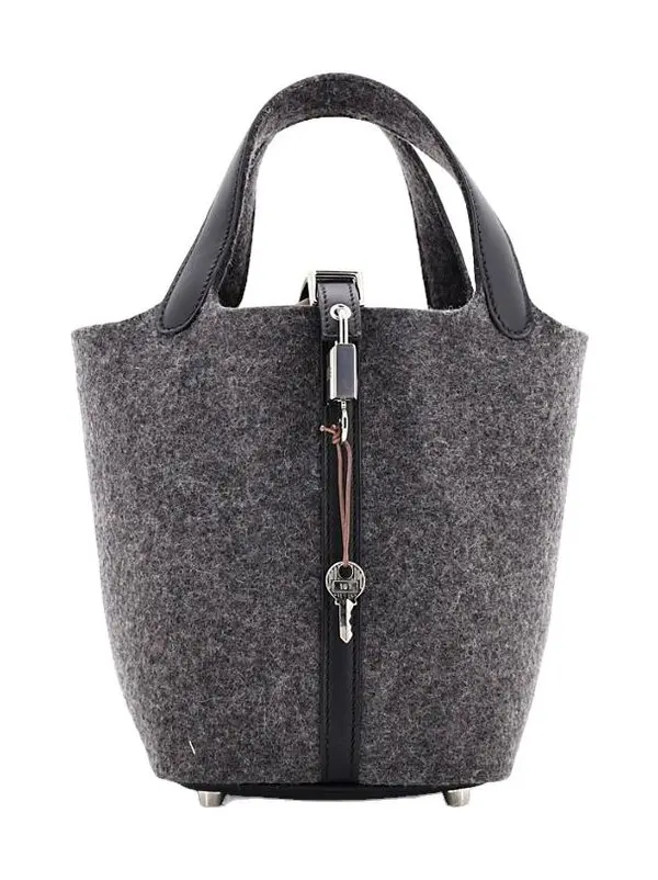 HERMES Pm Picotin Lock Bag Felt With Leather - Gray/ Black
