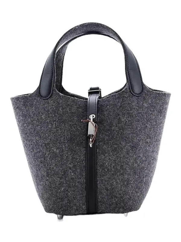 HERMES Picotin Lock Bag Felt With Leather - Gray/ Black/ Grey