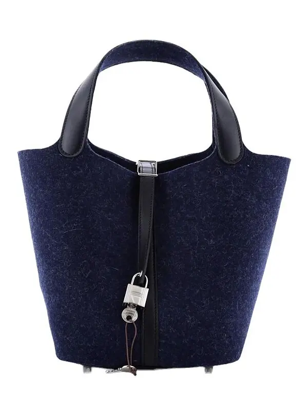 HERMES Mm Picotin Lock Bag Felt With Leather - Blue/ Black/ Blue
