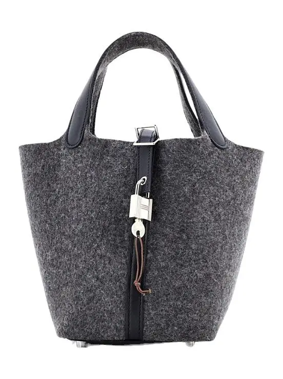 HERMES Pm Picotin Lock Bag Felt With Leather - Gray/ Black/ Grey