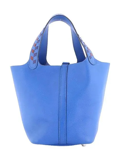 HERMES Pm Picotin Lock Bag Tressage Epsom - Blue/ Blue/ Red