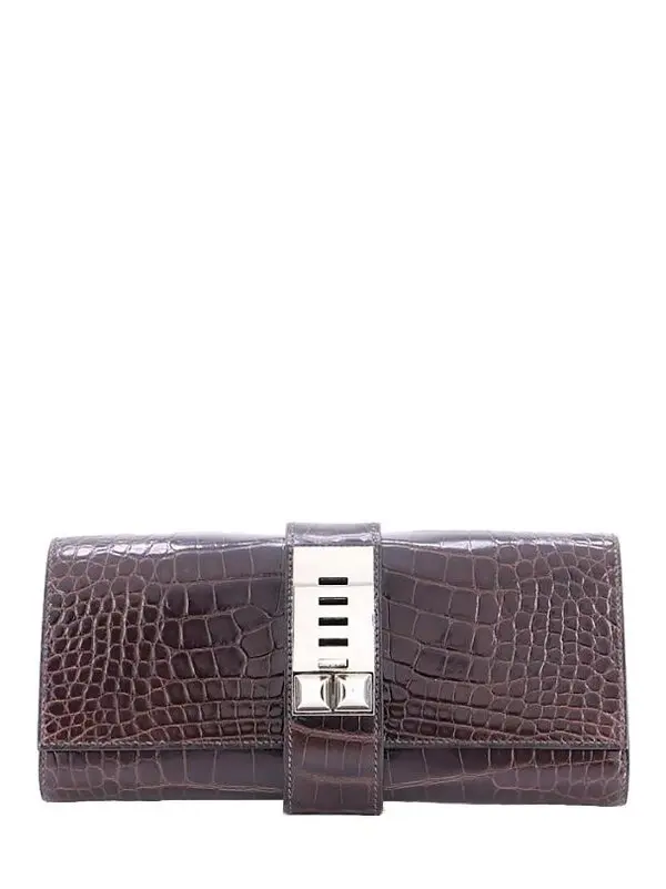 HERMES 23 Medor Clutch Shiny Alligator - Brown
