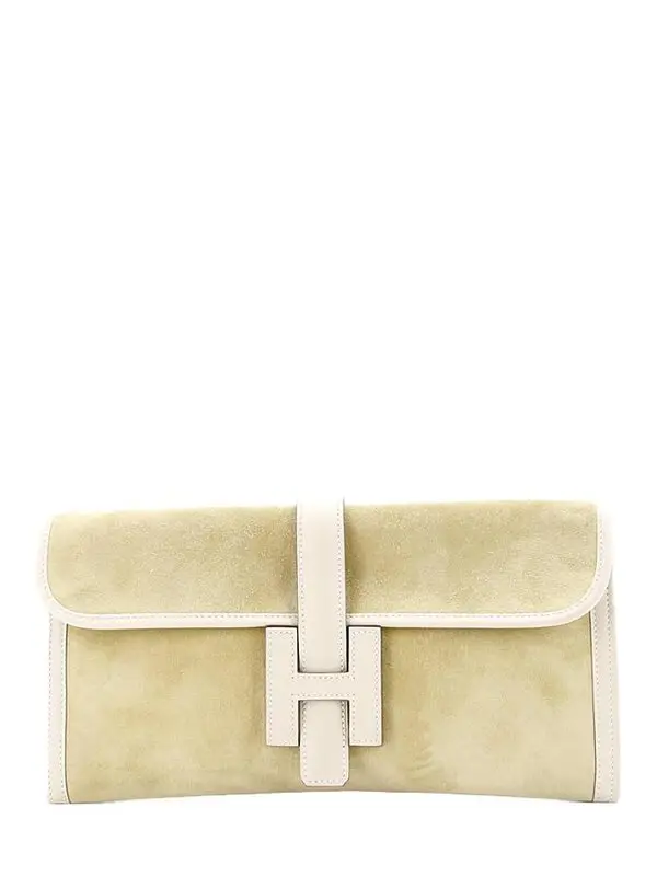 HERMES 29 Jige Elan Clutch Doblis Suede - Yellow/ Natural/ Yellow