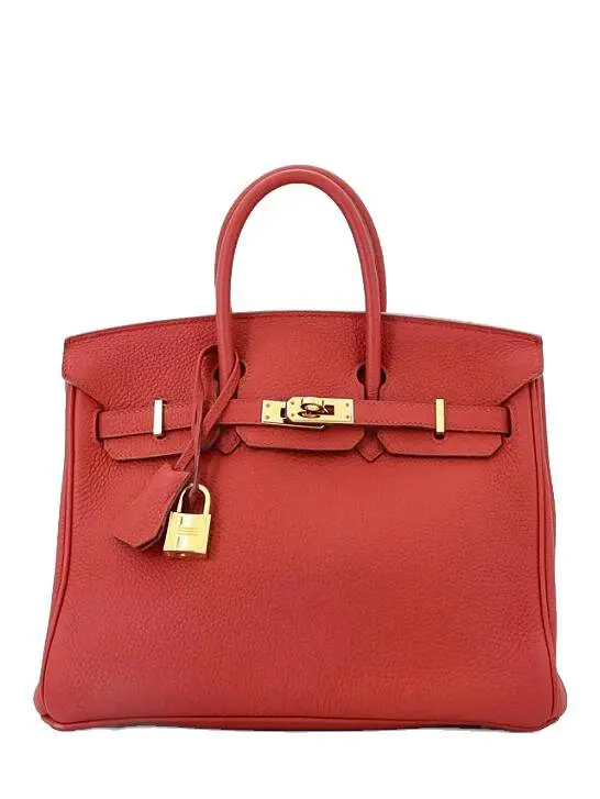 HERMES Birkin 25 Handbag With Gold Hardware - Vermillon