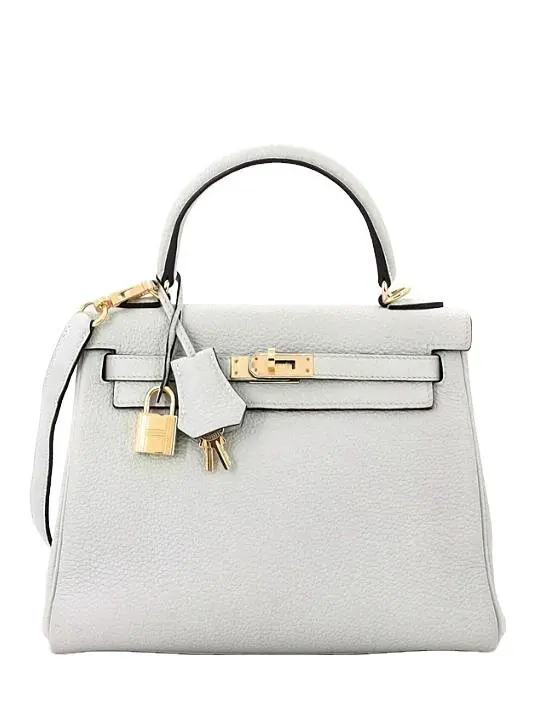 HERMES Kelly 25 Handbag With Gold Hardware - Gris Neve