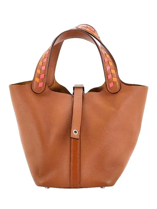Hermès Picotin Lock Bag Tressage Epsom Pm - Brown/ Brown/ Orange/ Pink
