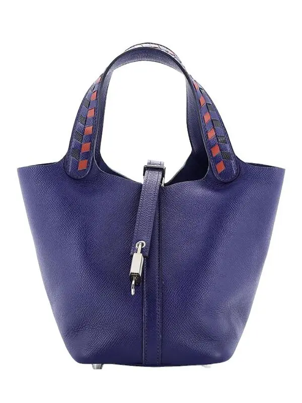 HERMES Pm Picotin Lock Bag Tressage Epsom - Blue/ Blue/ Red