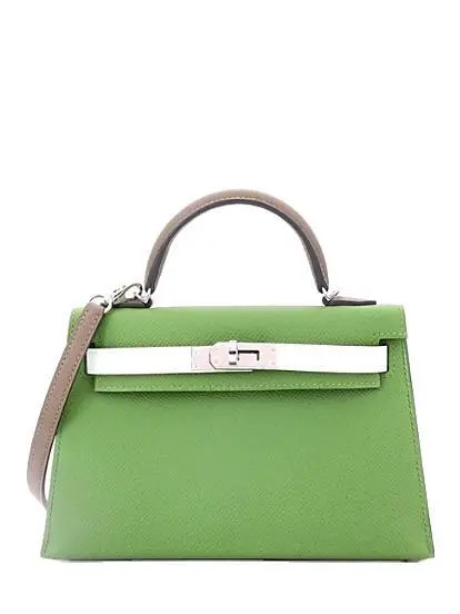 HERMES Kelly 20 Handbag Tricolor Epsom With Palladium Hardware - Tri - Vert Yucca/vert Fizz/etoupe