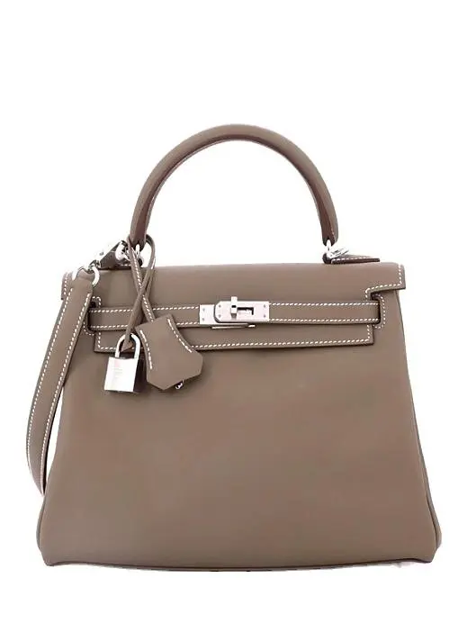 HERMES Kelly 25 Handbag With Palladium Hardware - Etoupe