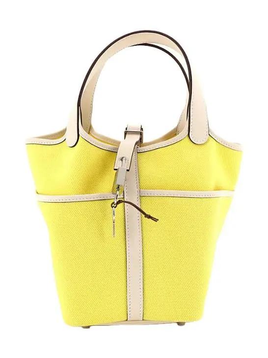 Hermès Pm Cargo Picotin Lock Bag Canvas And Swift - Yellow/ Natural/ Yellow