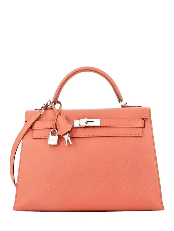 HERMES Kelly 32 Handbag Epsom With Palladium Hardware - Flamingo