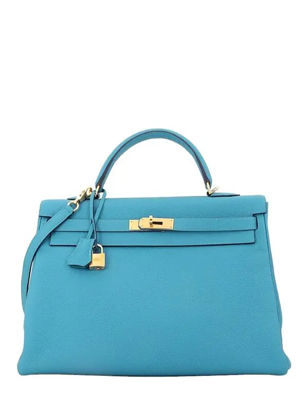 HERMES Kelly 35 Handbag With Gold Hardware - Turquoise