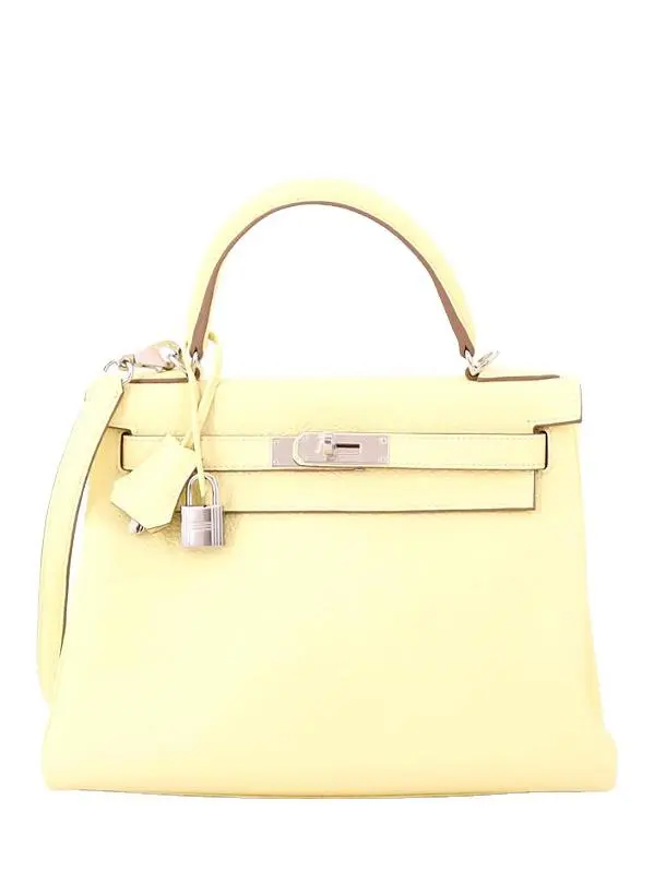 Hermès Kelly 28 Handbag Clemence With Palladium Hardware - Jaune Poussin