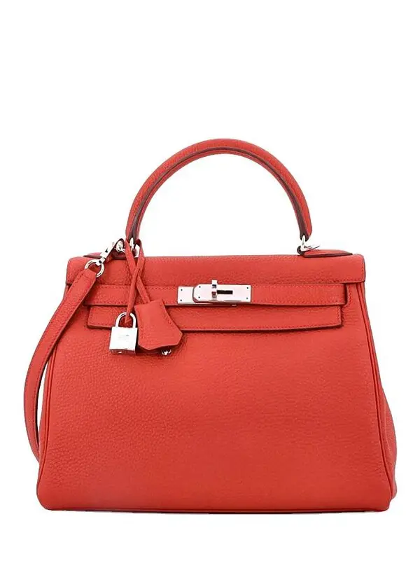 HERMES Kelly 28 Handbag With Palladium Hardware - Rouge Casaque