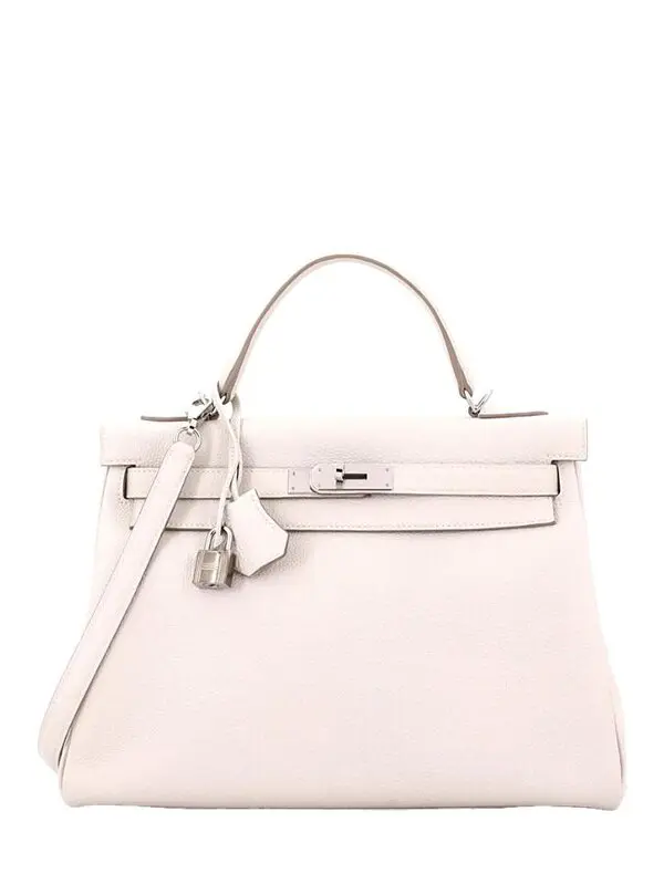 HERMES Kelly 32 Handbag With Palladium Hardware - Craie