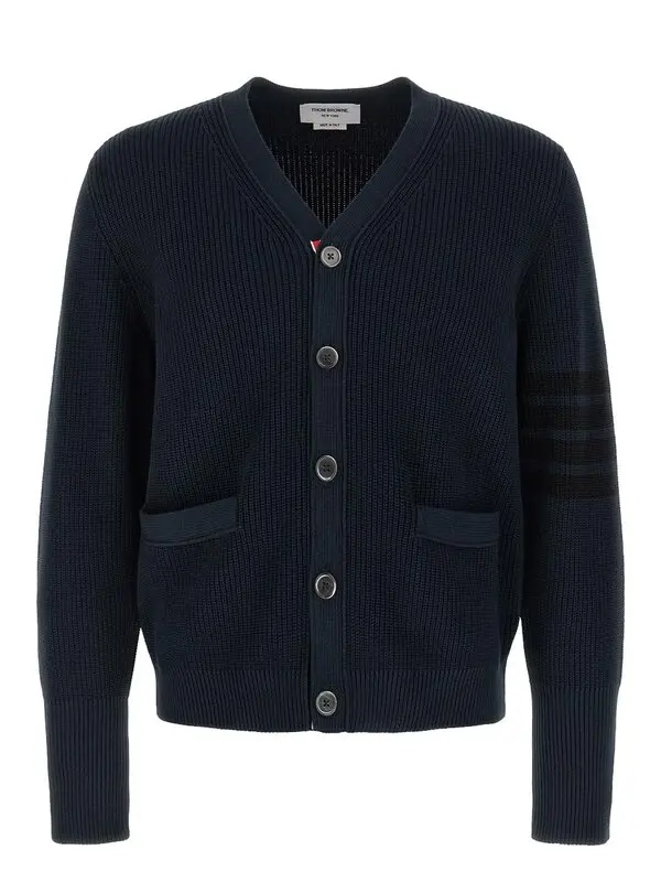 Thom Browne Garment Dye Cotton Knit Cardigan - Blue