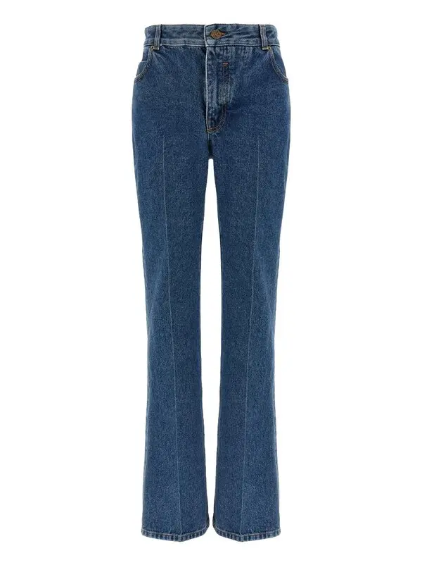 Balmain Monogram Embroidery Straight Leg Jeans - Blue