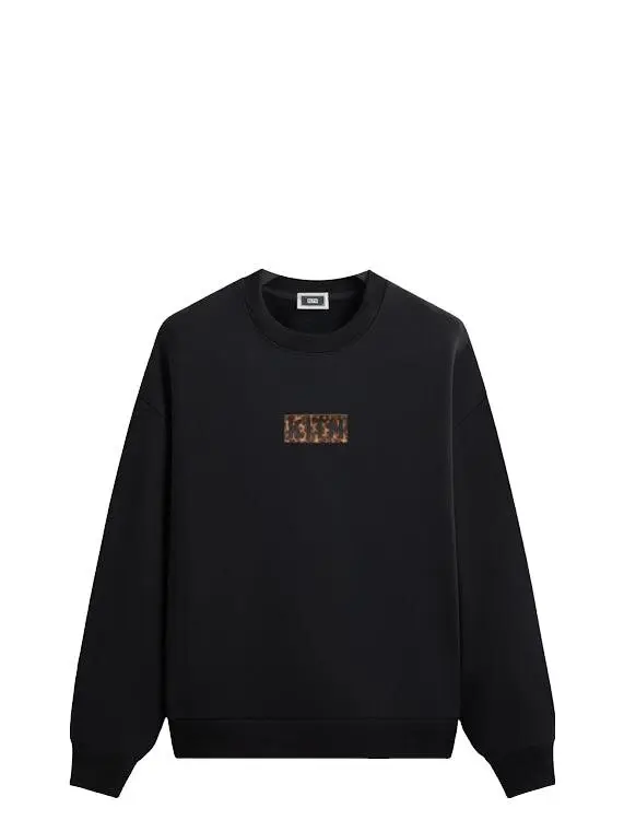 Kith Classic Logo Leopard Applique Nelson Crewneck Sweatshirt - Black