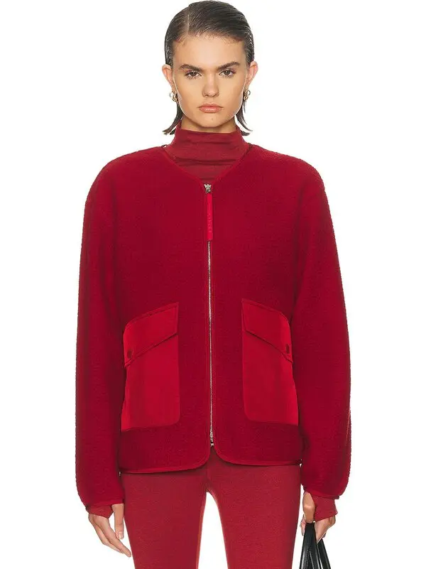 Varley Marina Collarless Fleece Jacket - Red Dahlia