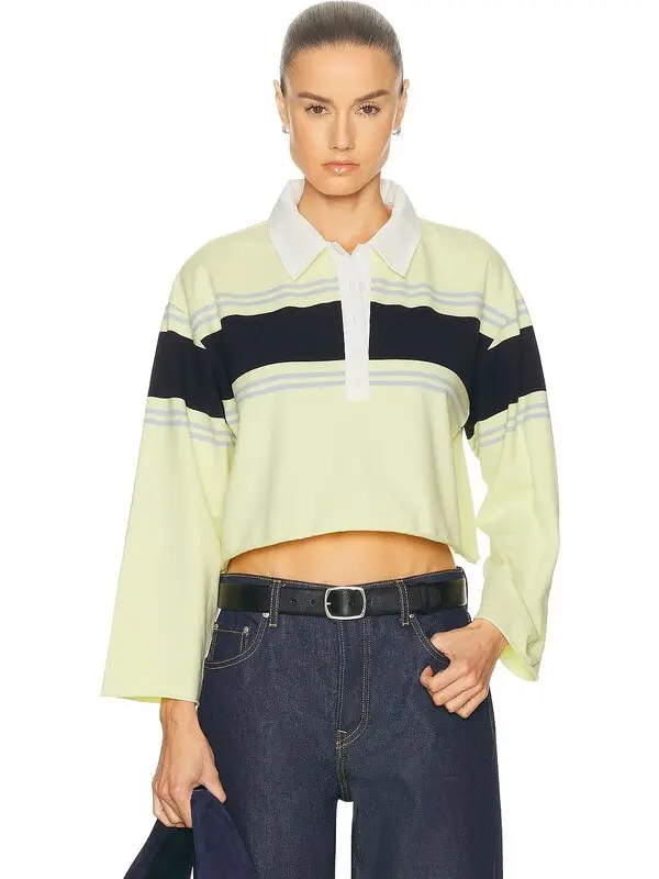 RE/DONE Cut Off Rugby Polo Top - Limeade Stripe