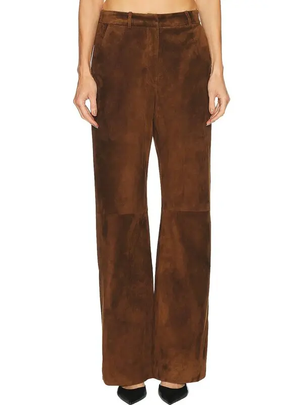 AEXAE Leather Suede Straight Leg Pant - Chestnut Brown