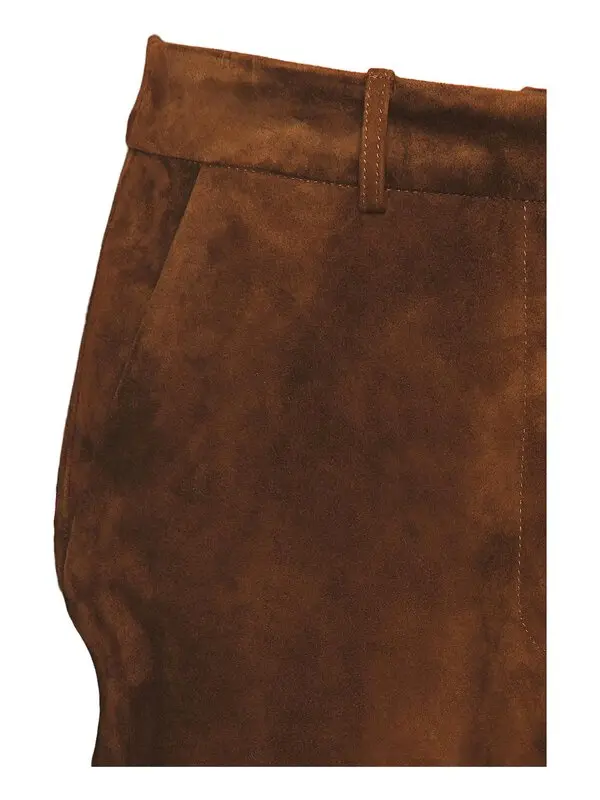 AEXAE Leather Suede Straight Leg Pant - Suede Honey Brown