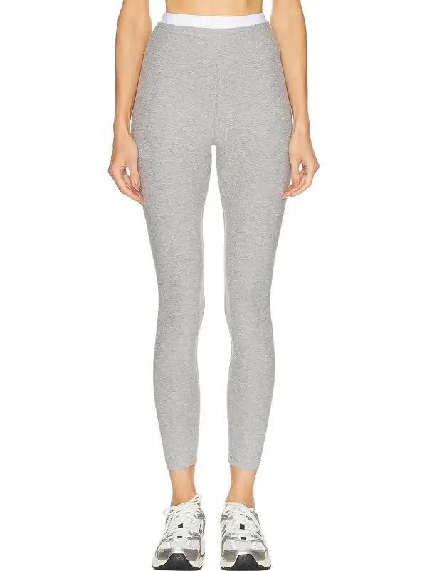 Beyond Yoga Spacedye Layered High Waisted Midi Legging In Light Grey - Silver Mist