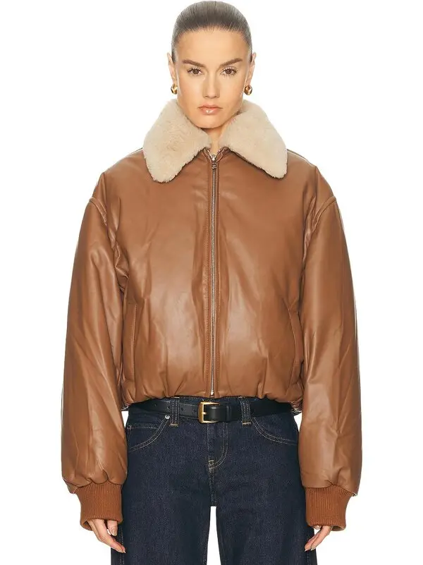 AEXAE Leather Bomber Jacket - Chestnut Brown