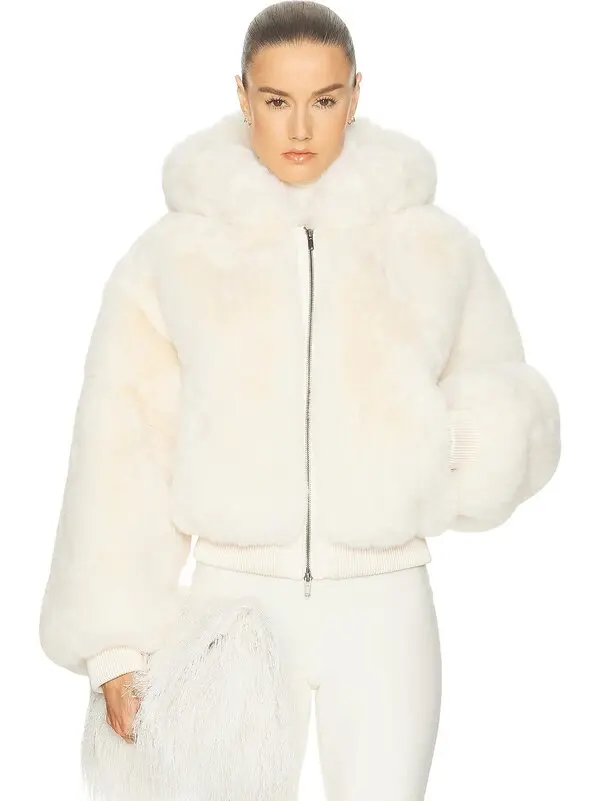 SKIMS Faux Fur Zip Up Jacket - Egret