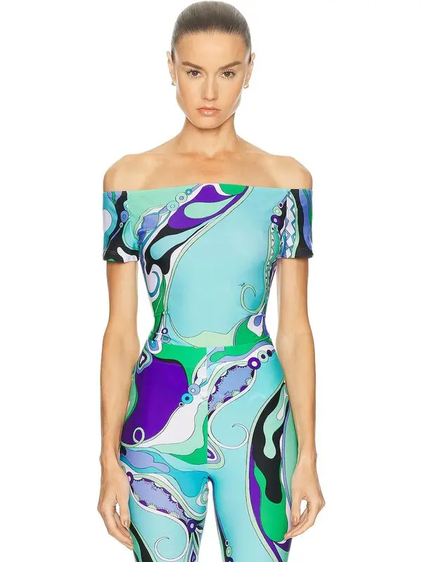 Emilio Pucci Off-the-shoulder Top - Verde & Lilla