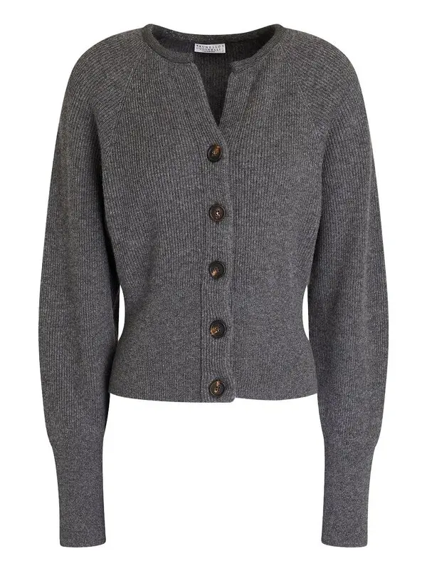 Brunello Cucinelli Bead-embellished Ribbed Cashmere Cardigan - Dark Gray