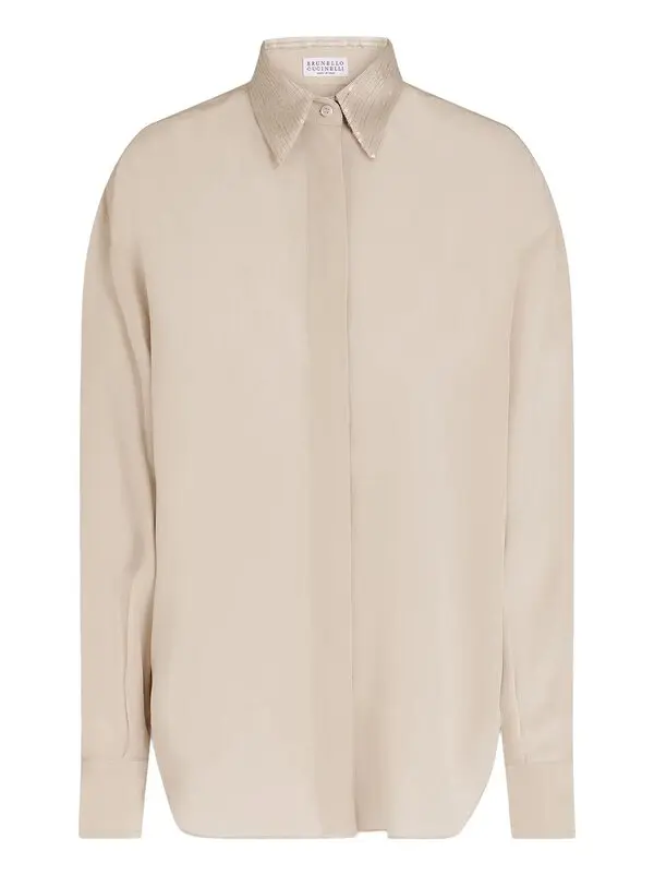 Brunello Cucinelli Sequin-embellished Silk Crepe De Chine Shirt - Neutral